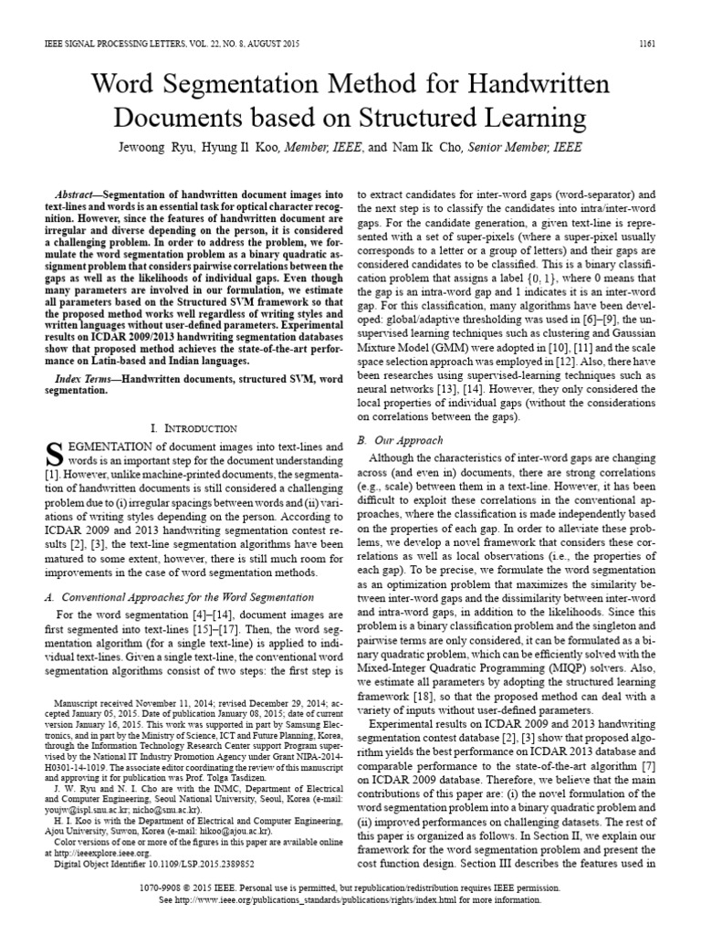 Word Segmentation Method For Handwritten | PDF | Image Segmentation | Computers