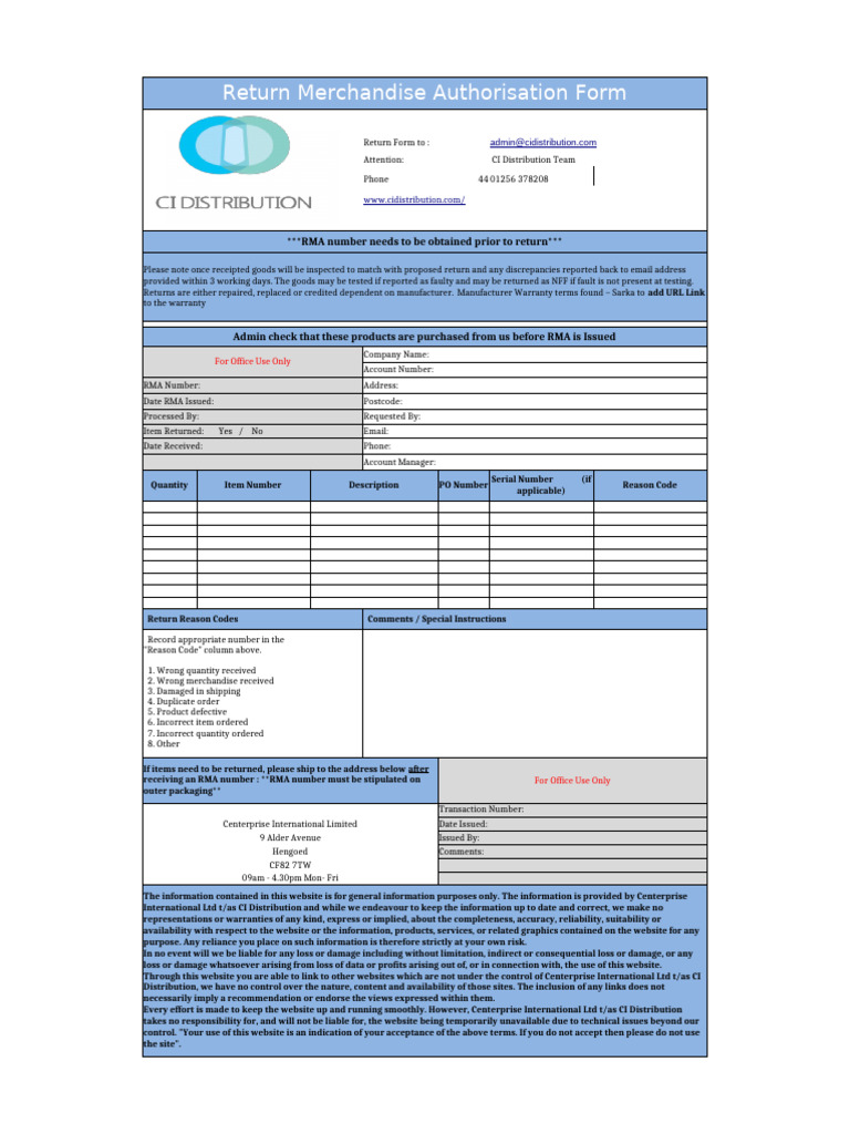 Cid Rma Form Website | PDF