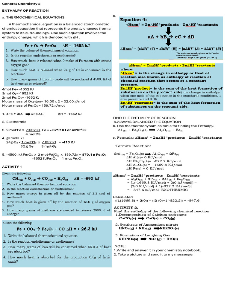 Chemistry Enthalpy Calculations | PDF | Enthalpy | Chemistry