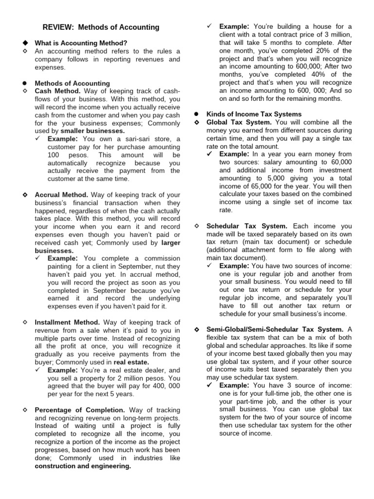 TAXATION: Methods of Accounting | PDF | Taxes | Business