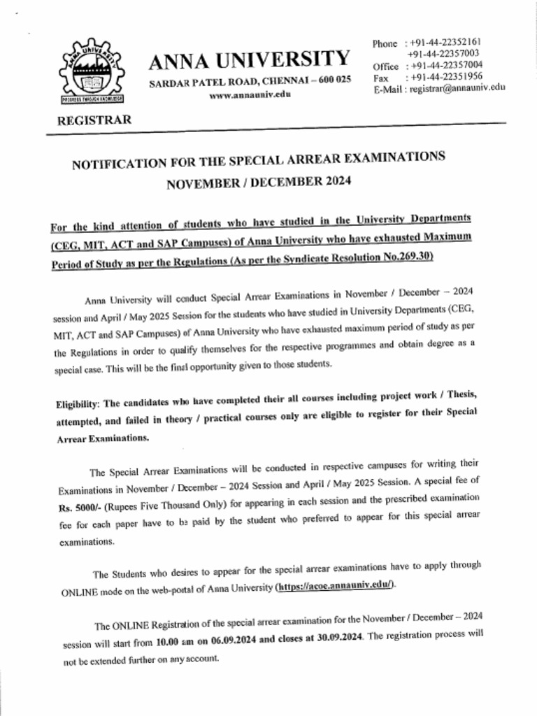 Circular For Special Arrear N24 | PDF