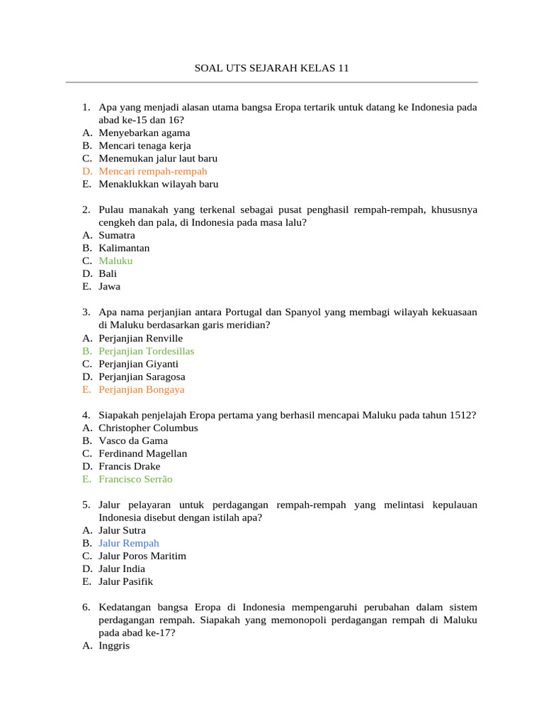 Soal Uts Sejarah Kelas 11 | PDF