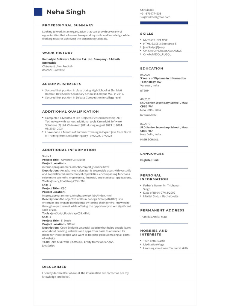 Neha Singh Resume | PDF