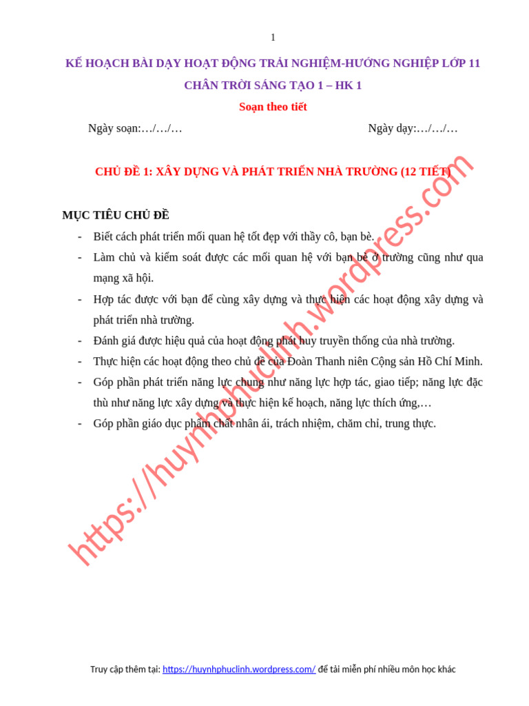 HĐTN CTST 11-Bản 1- HK1 -Soạn Chi Tiết | PDF