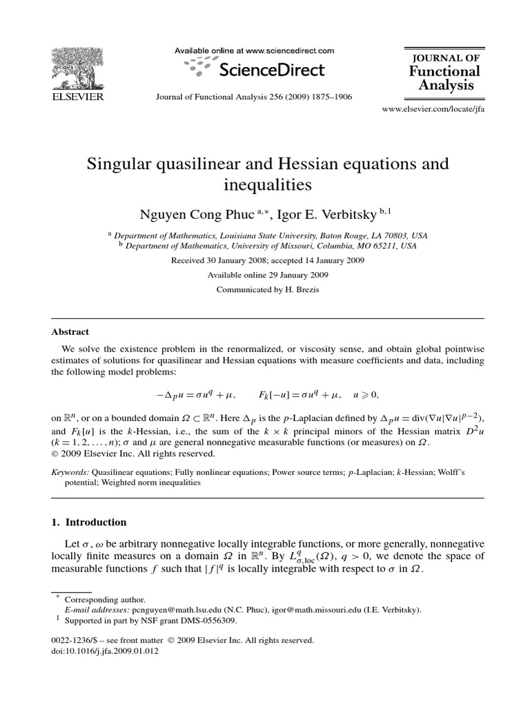 Singular Quasilinear and Hessian Equations and Inequalities | PDF