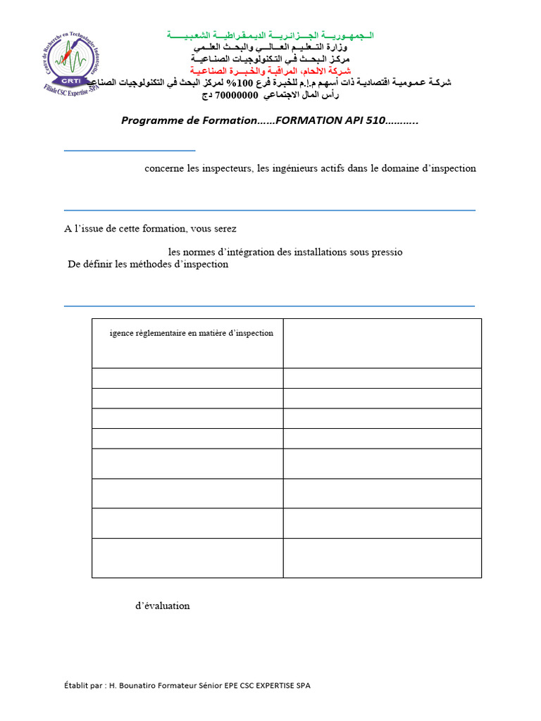 Fiche Formation API 510 | PDF