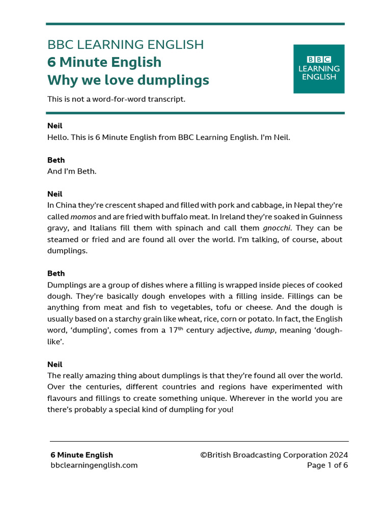 6 Minute English Why We Love Dumplings | PDF