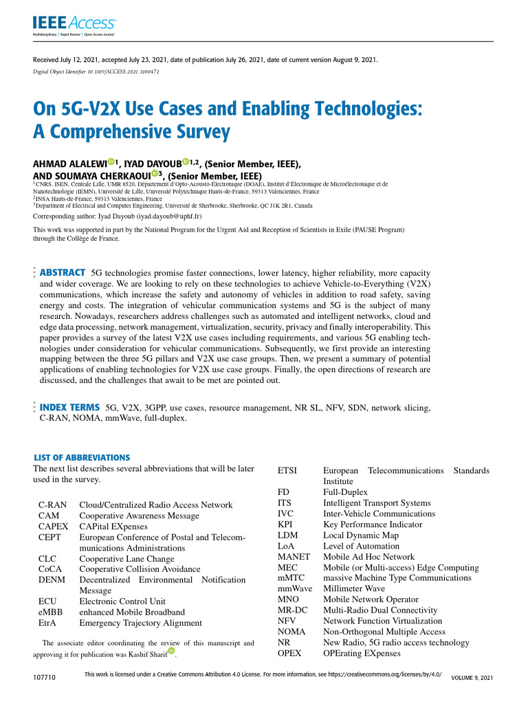 On 5G-V2X Use Cases and Enabling Technologies A Comprehensive Survey | PDF