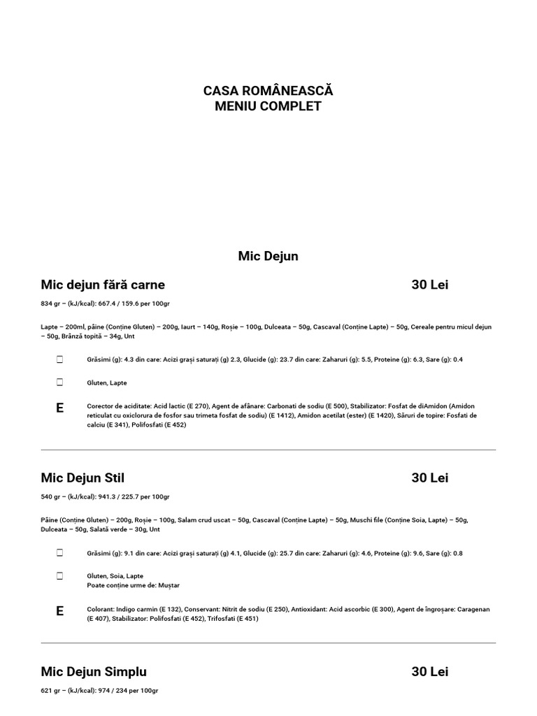 Meniu Complet | PDF