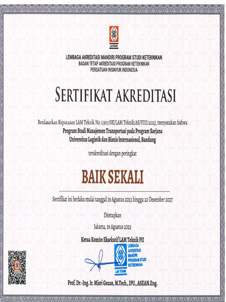 Sertfikat Akre Mantrans ULBI | PDF