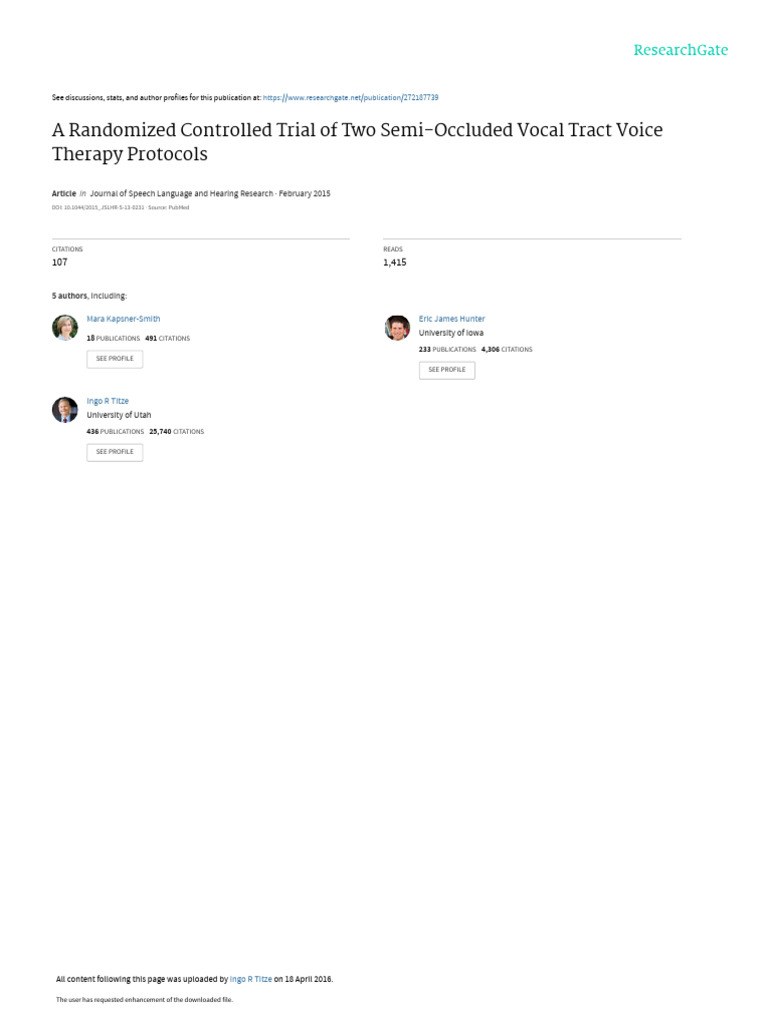 A Randomized Controlled Trial of Two Semi-Occluded Vocal Tract Voice Therapy Protocols | PDF