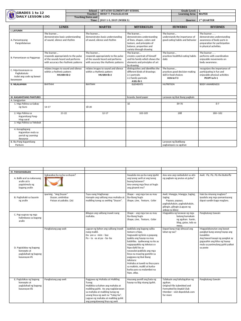 DLL_MAPEH 1_Q1_W5 | PDF