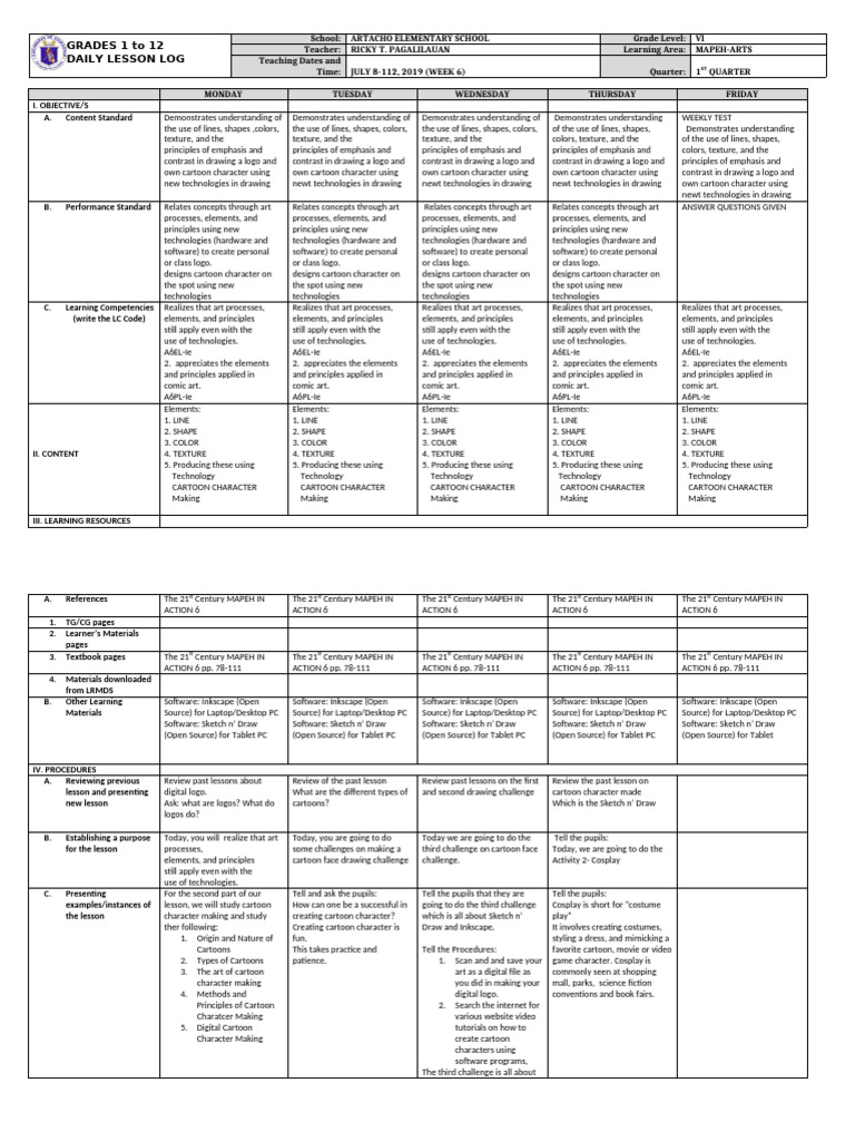 DLL - Mapeh 6 - Q1 - W6 | PDF
