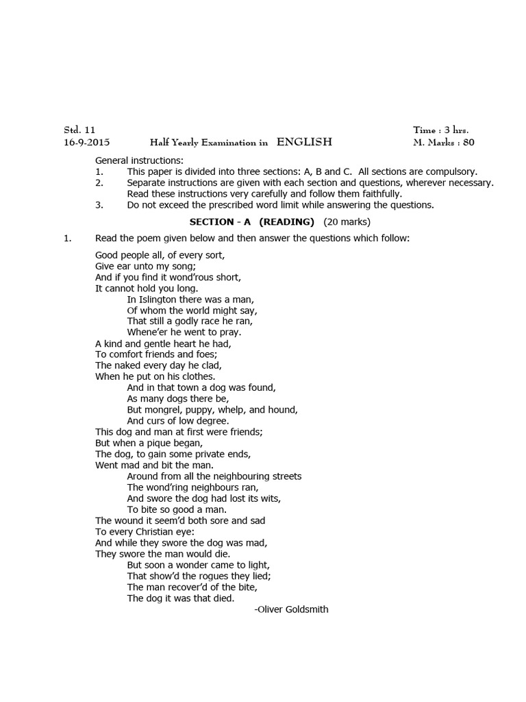 Cbse Class 11 Hy English 2016 | PDF