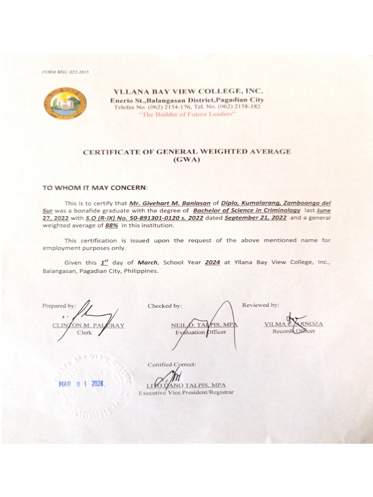 General Weighted Average (Gwa) | PDF