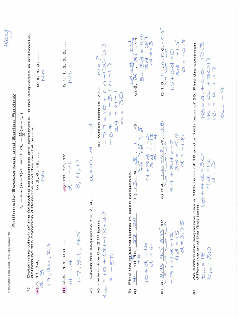 Sequences and Series Review Answers | PDF