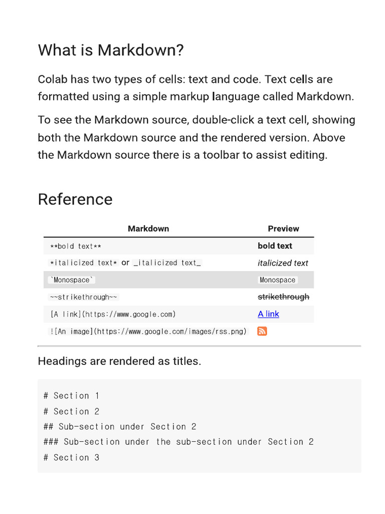 Markdown Guide - Colaboratory | PDF