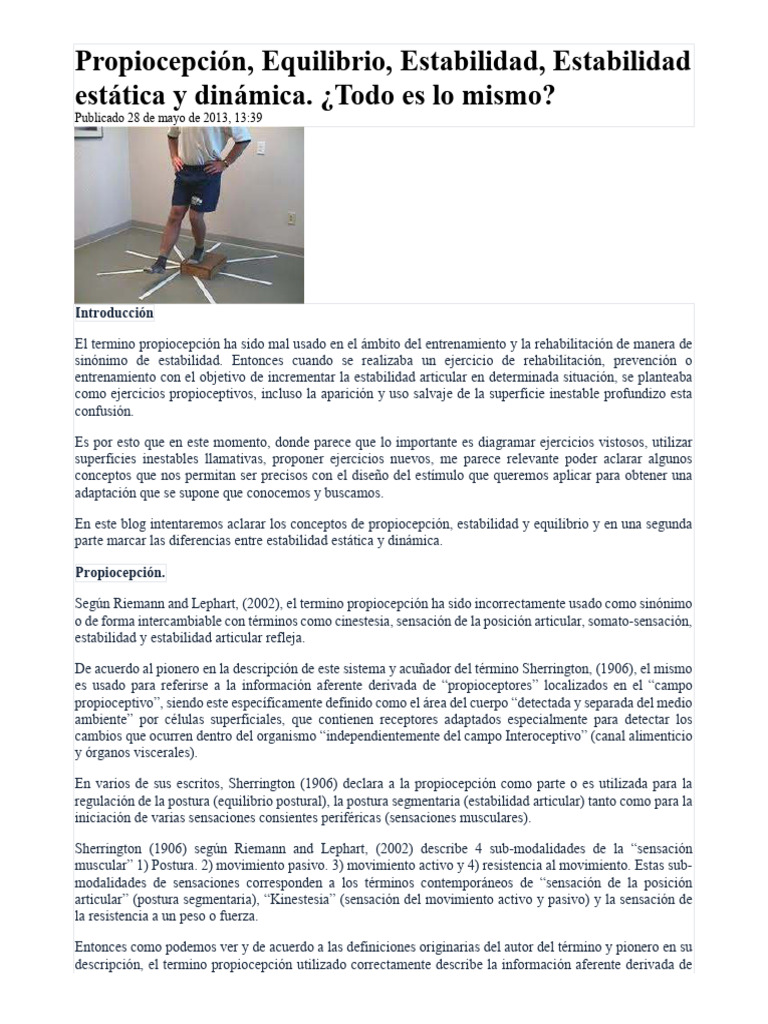 Propiocepcion Equilibrio Estabilidad Estabilidad Estatica y Dinamica 3193654199 | PDF