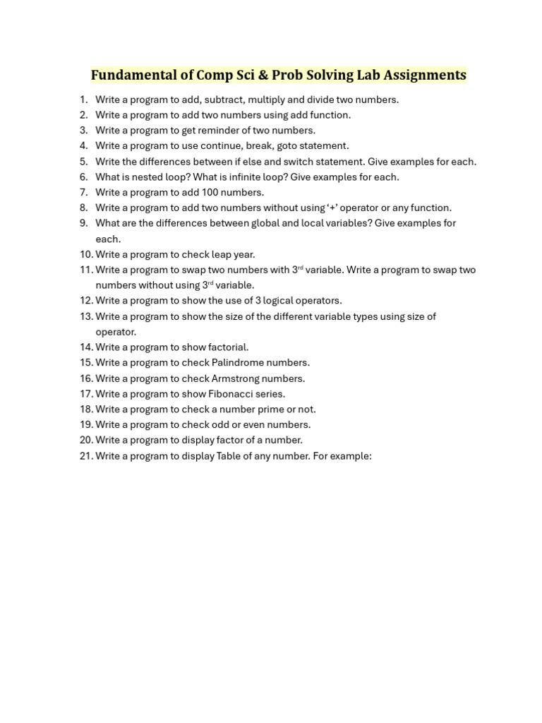 Fundamental of Comp Sci Lab Assignments | PDF