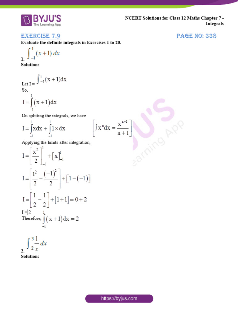 NCERT Solutions For Class 12 Maths Chapter 7 Integrals Exercise 7 9 | PDF