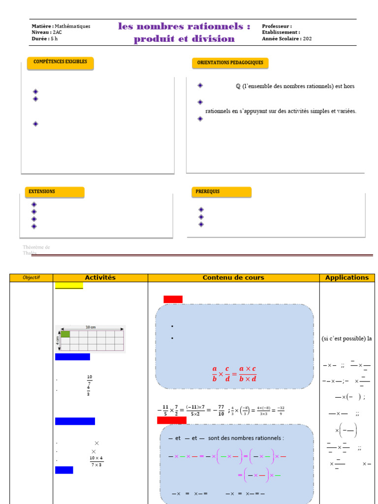 Multiplication Et Division Des Nombres Rationnels Fiches Pedagogiques ...