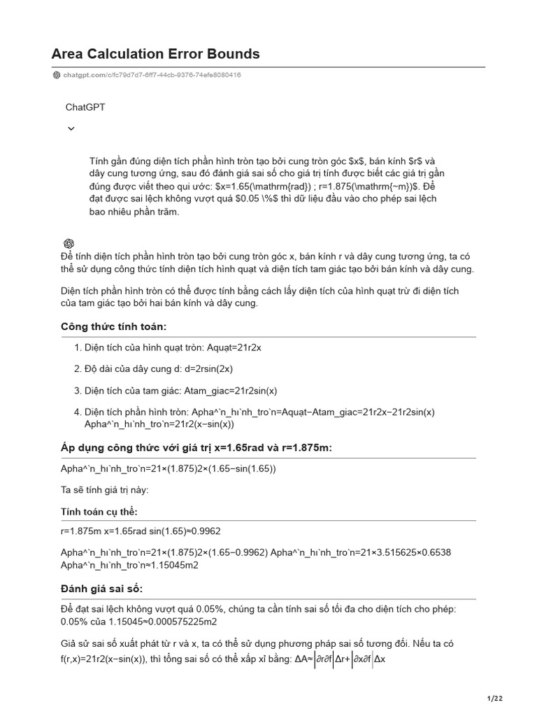 Area Calculation Error Bounds | PDF