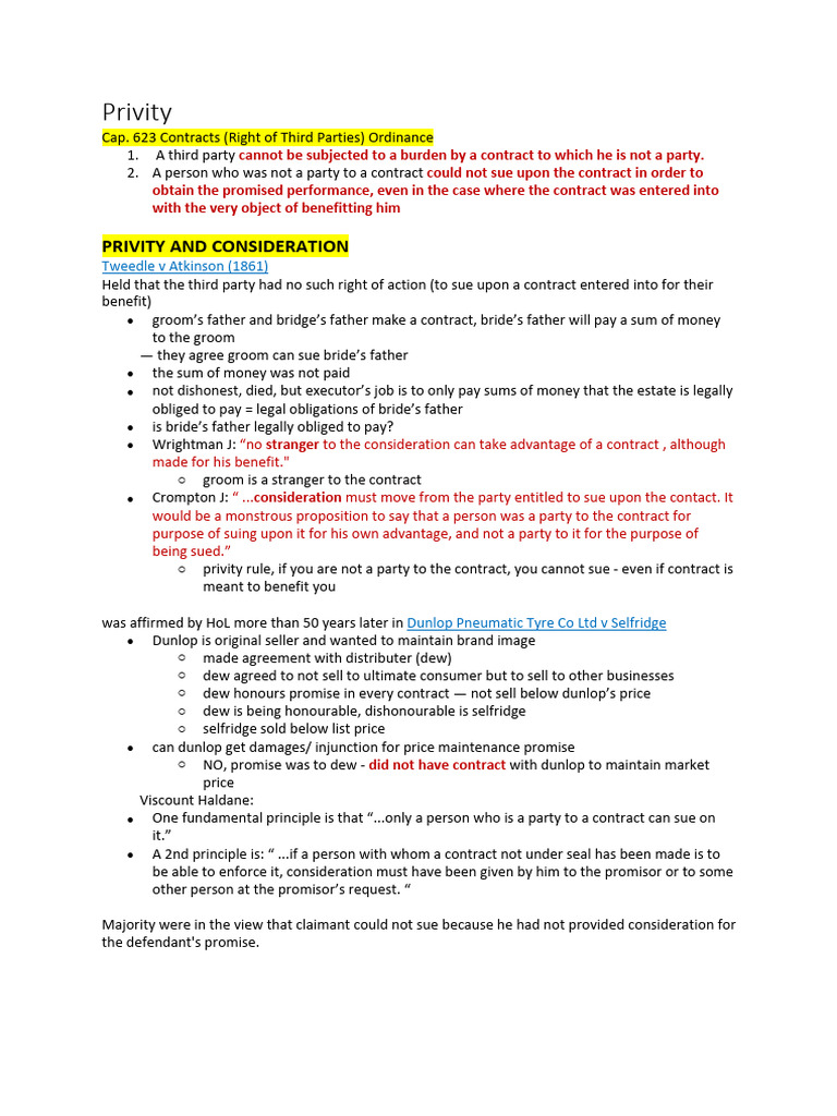 (7) Privity - CONTRACT | PDF