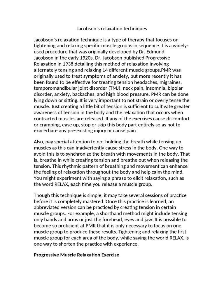 Jacobson RELAXATION | PDF