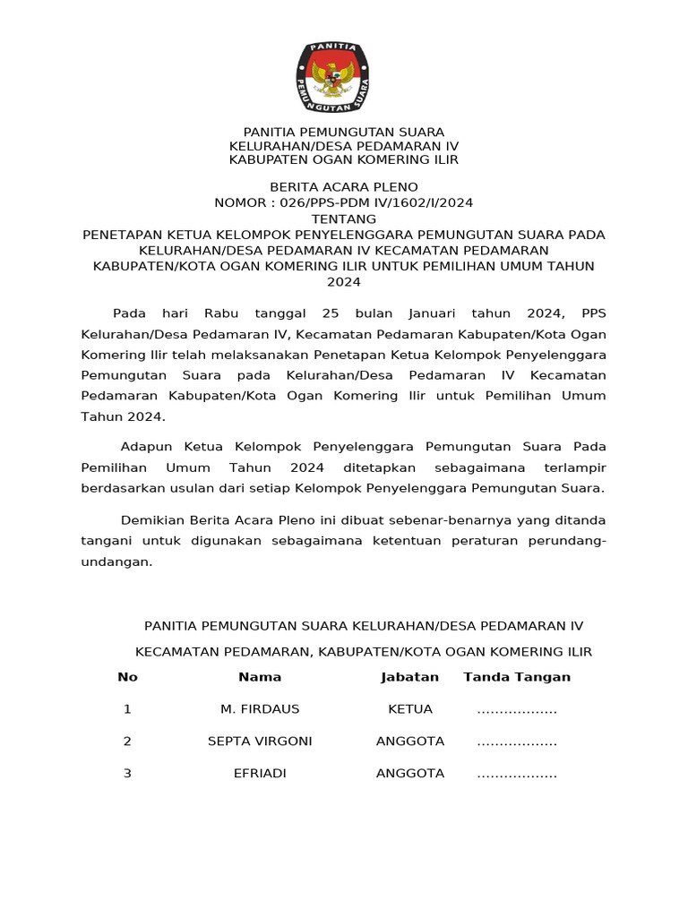 Format Ba PPS Ketua KPPS | PDF