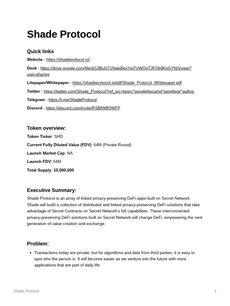 Shade Protocol | PDF