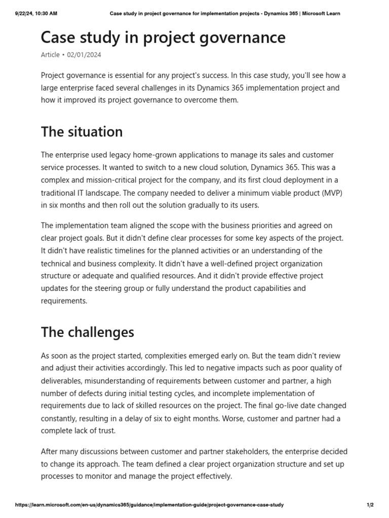 Dynamics 365 Project Governance Case Study | PDF | Governance | Business