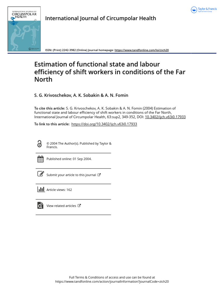 Estimation of Functional State and Labour Efficiency of Shift Workers ...