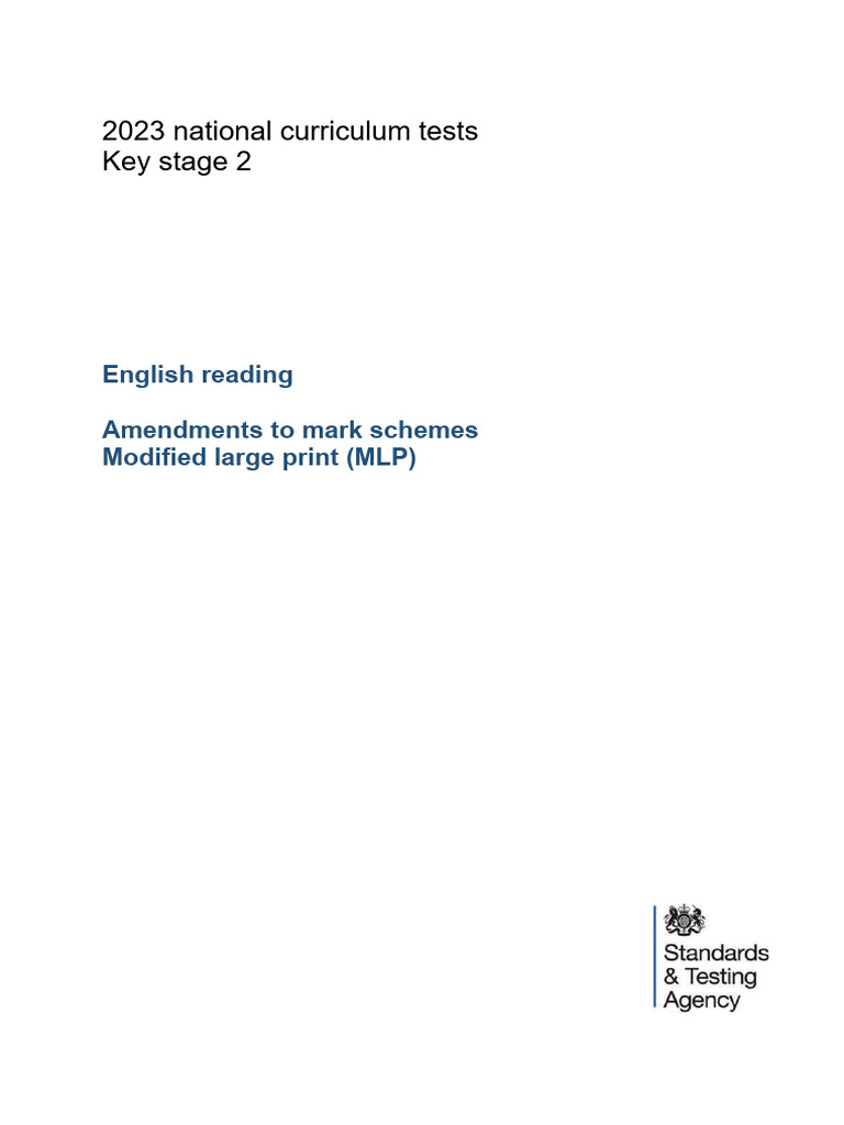 2023 Key Stage 2 English Reading Mark Scheme Amendments Modified | PDF