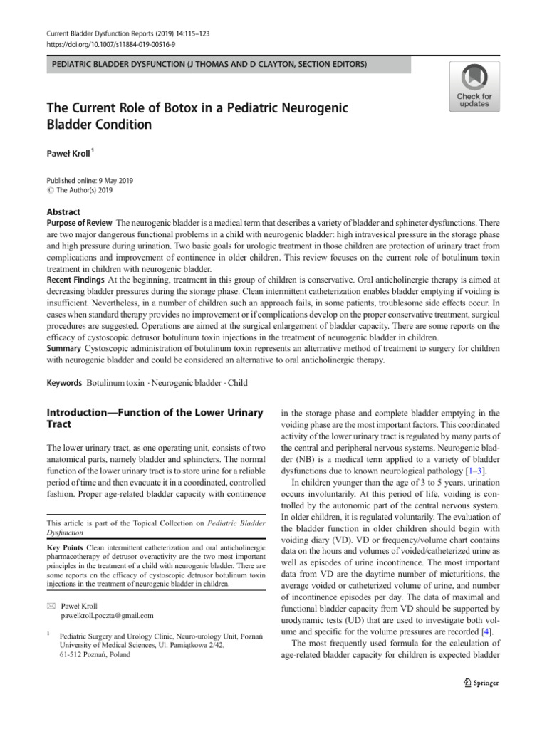 The Current Role of Botox in A Pediatric Neurogenic Bladder Condition | PDF