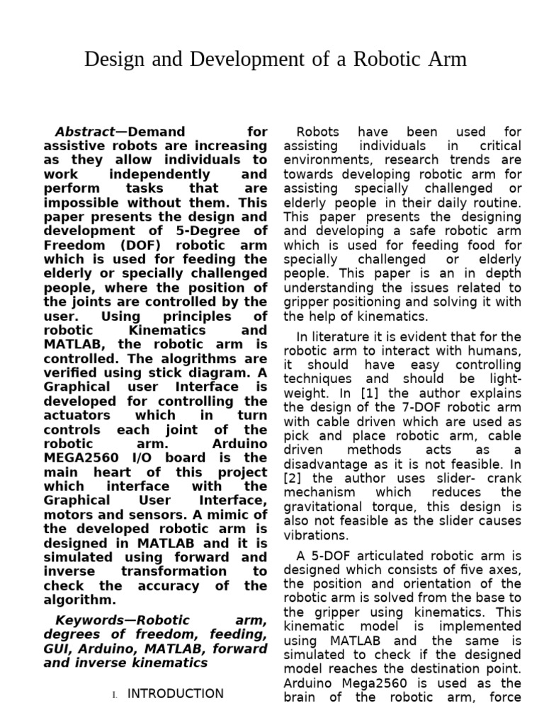 Design and Development of A Robotic Arm | PDF