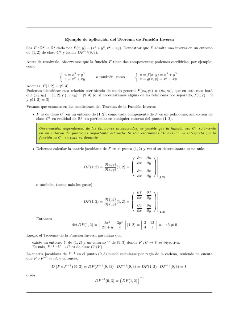 2 - Ejemplo Teorema Funcion Inversa | PDF | Matemáticas Aplicadas | Relaciones matematicas