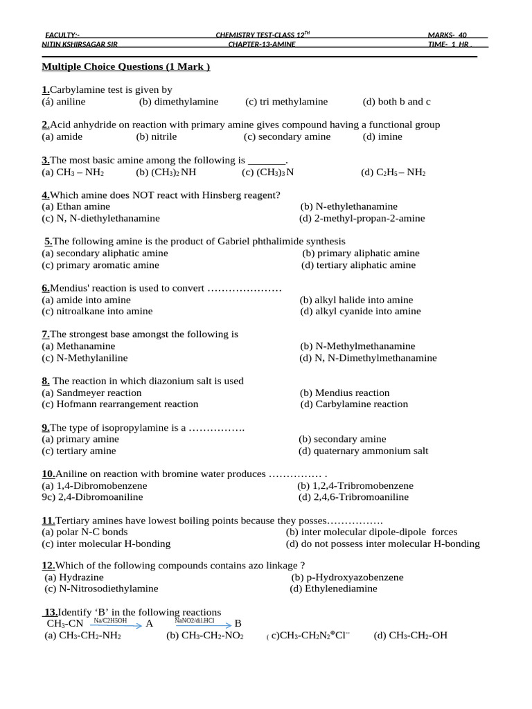 Amine Test-1 | PDF