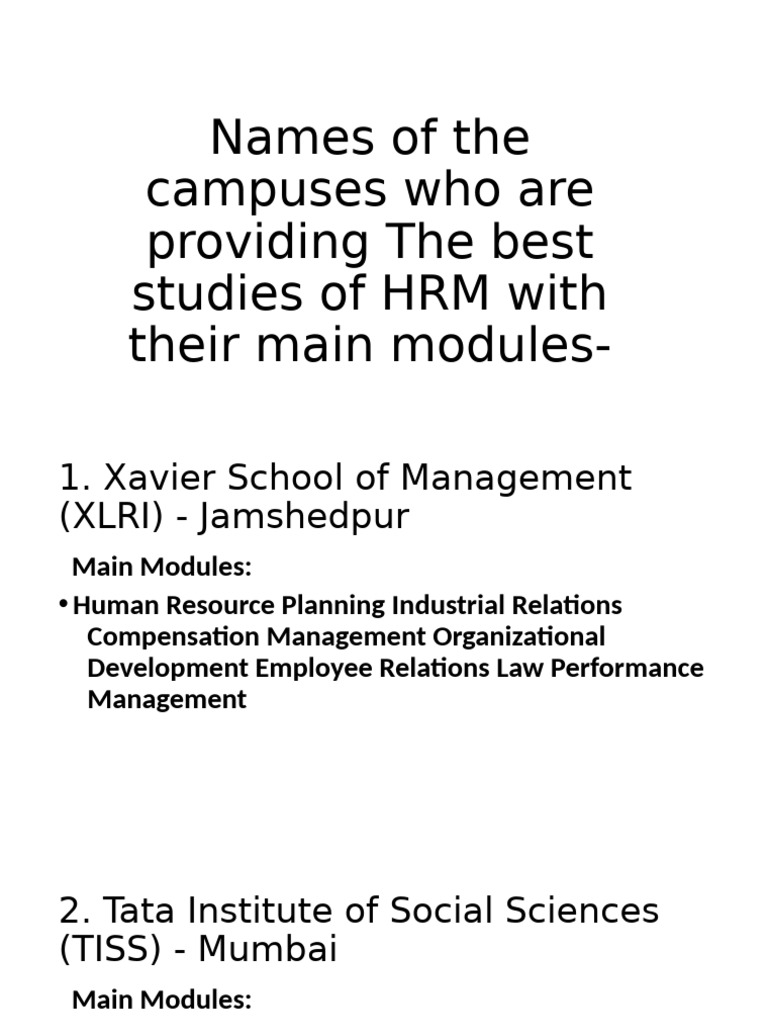 Names of Campuses With HRM Studies and Modules | PDF