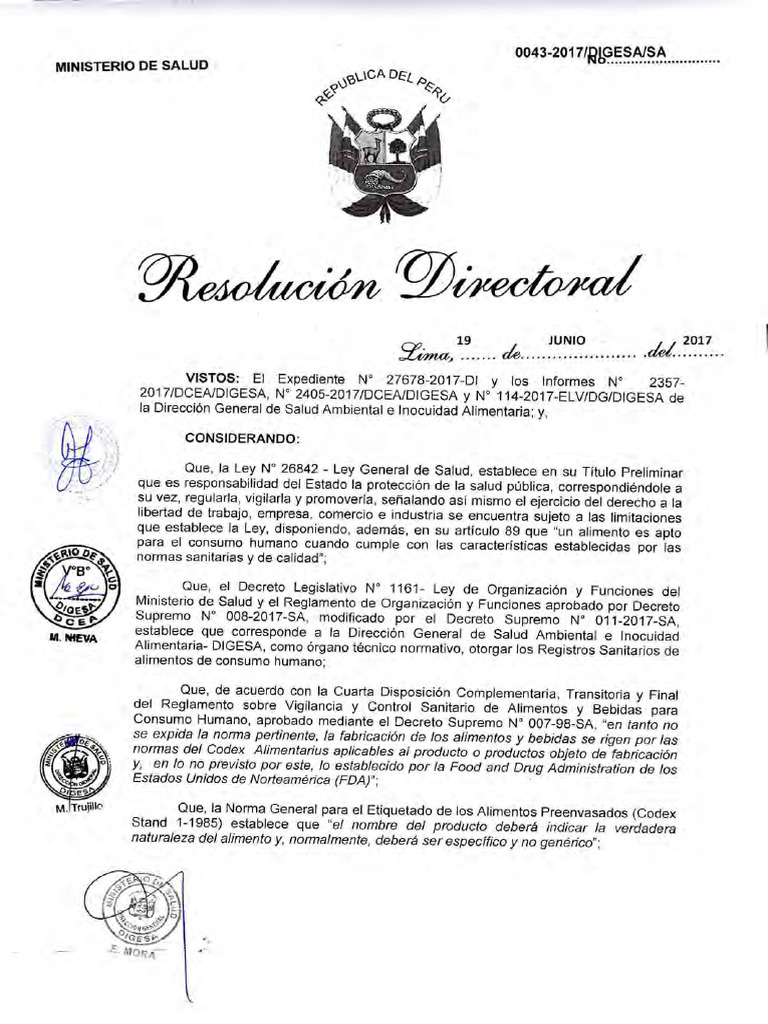 RD N 043 2017 DIGESA SA Criterios para Denominacion Leche | PDF
