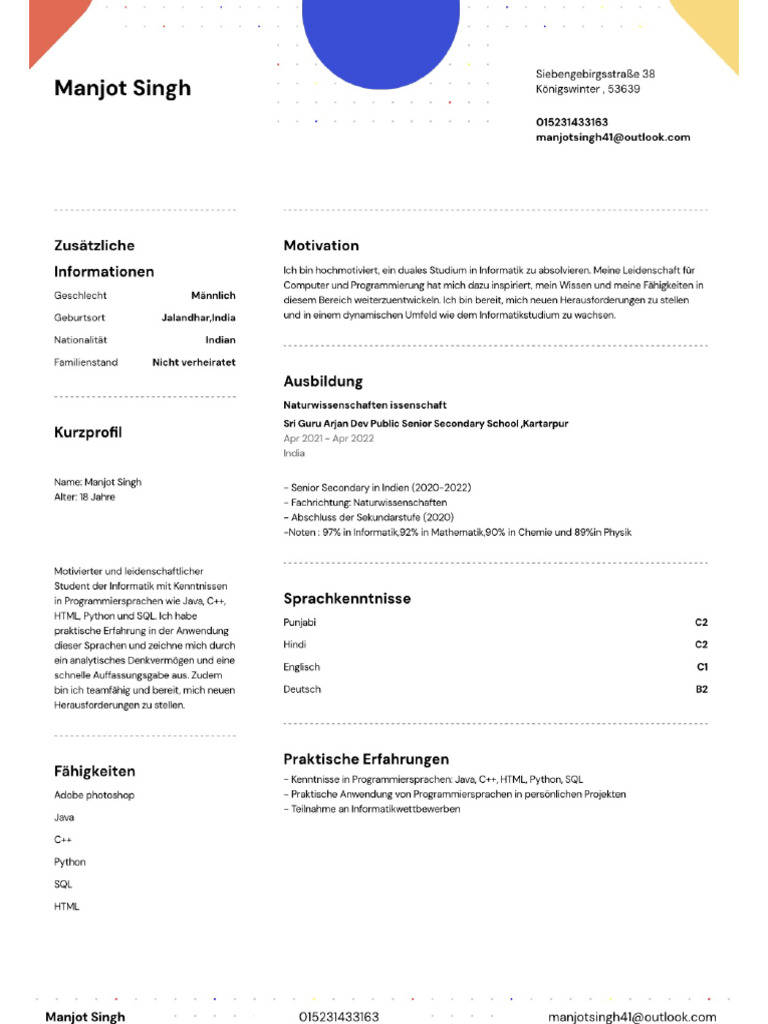 CV Für Informatik | PDF