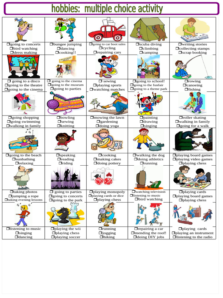 Hobbies And Pastimes Multiple Choice Activities English Esl - Free Word ...