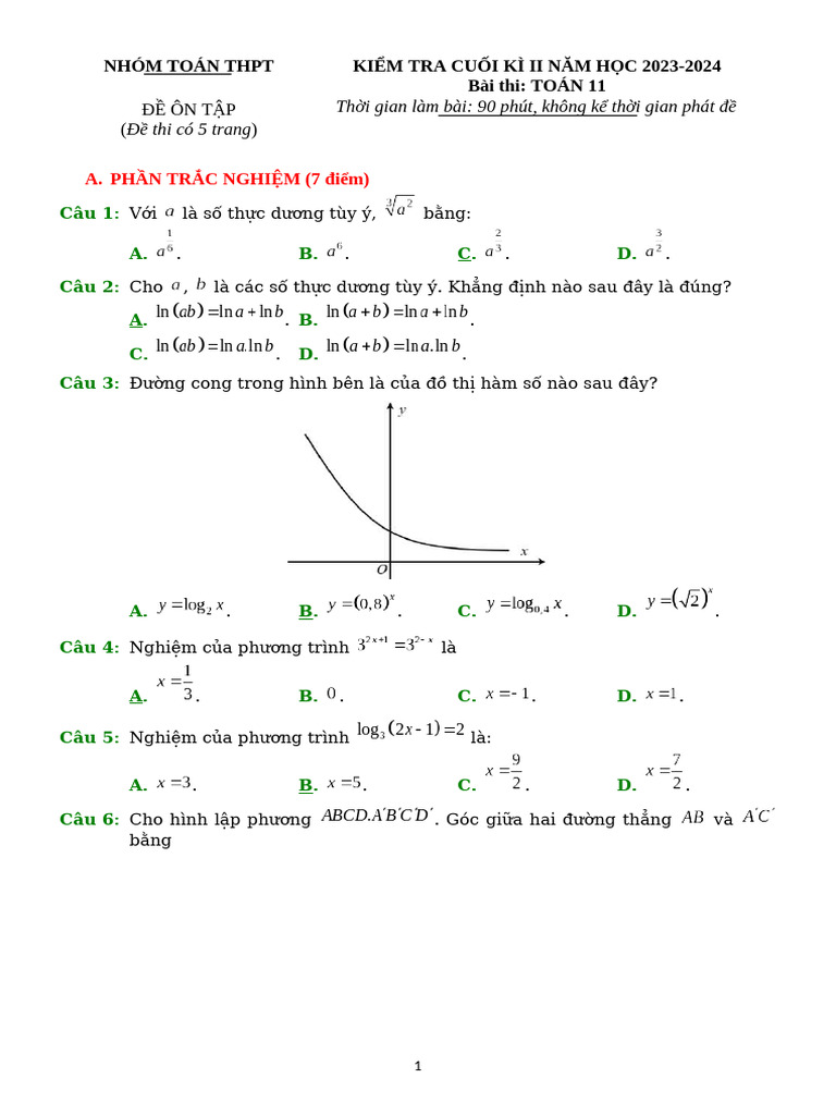 Đề thi có 5 trang Thời gian làm bài: 90 phút, không kể thời gian phát đề | PDF