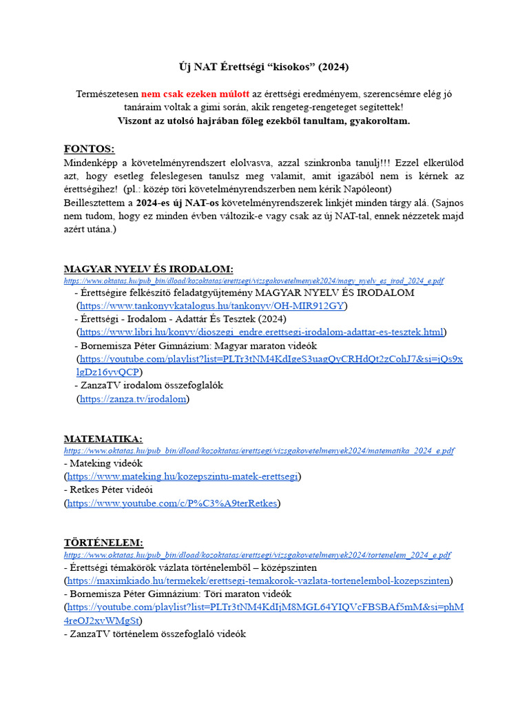 Uj Nat Erettsegi Kisokos | PDF