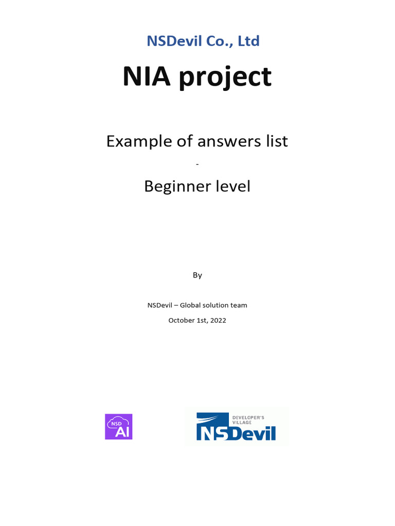 Câu trả lời mẫu Beginner - NIA project | PDF