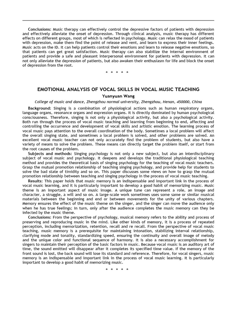 Emotional Analysis of Vocal Skills in Vocal Music Teaching | PDF