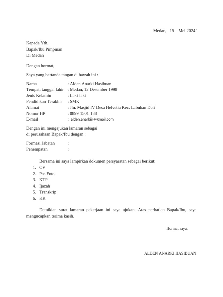 Format Surat Lamaran 123044 | PDF