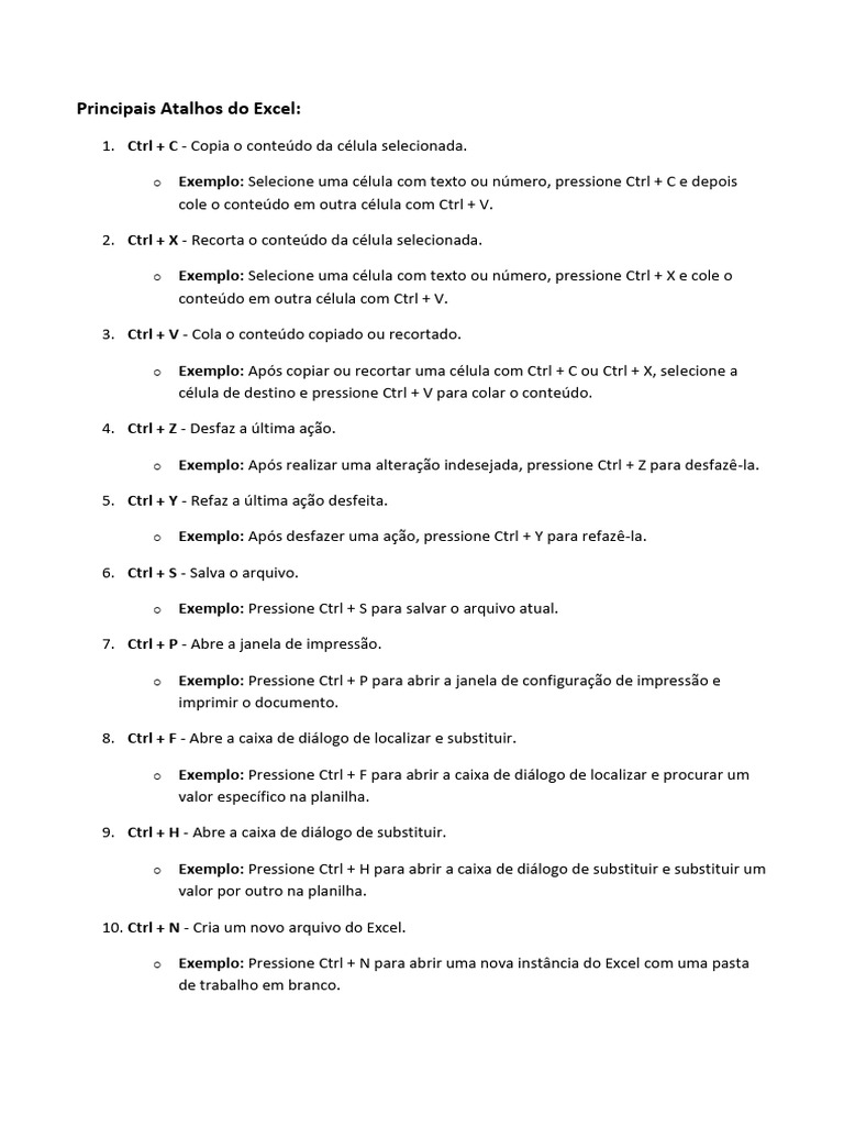 Principais Atalhos Do Excel Pdf