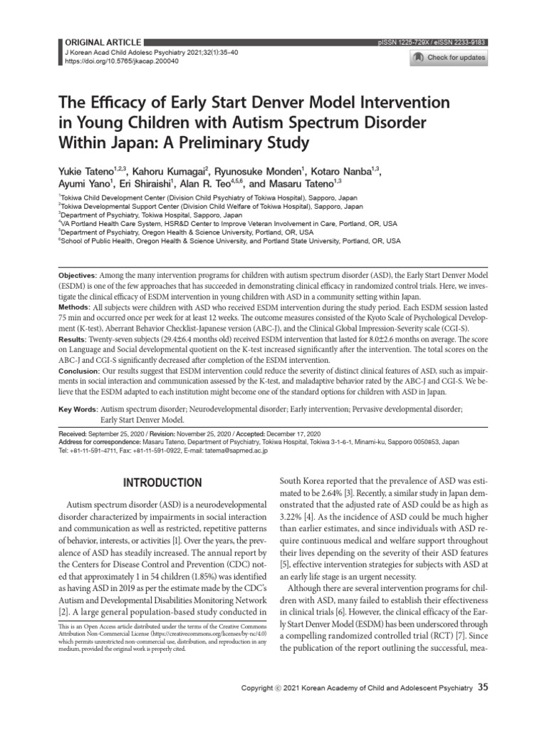 Tateno - The Efficacy of Early Start Denver Model Intervention in Young ...