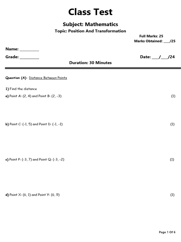 Test on Position And Transformation | PDF