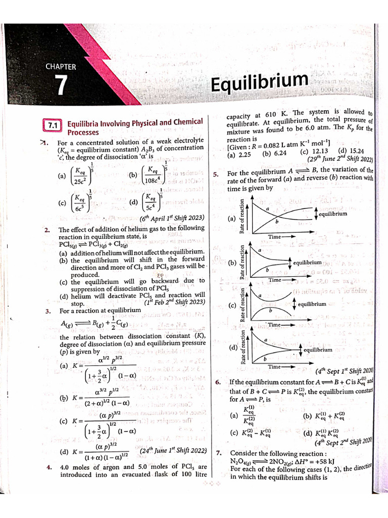 Chemical and Ionic Equilibrium JEE Main PYQs | PDF
